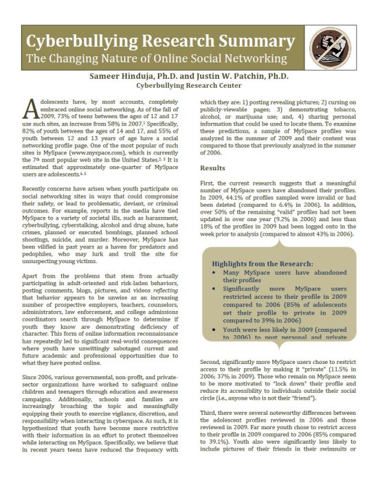Cyberbullying Research Summary: Changes in Adolescent Online Social ...