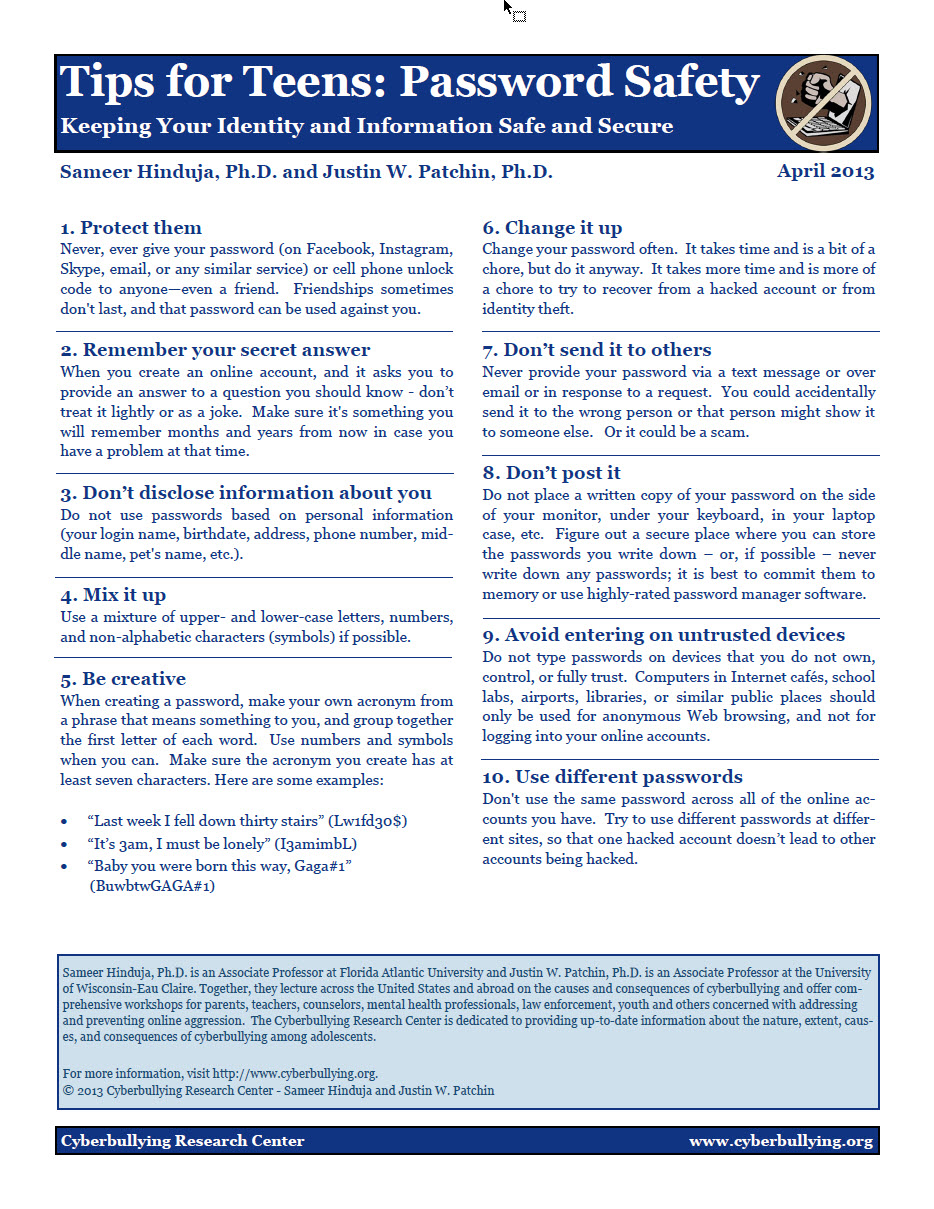 Password Safety Among Teens