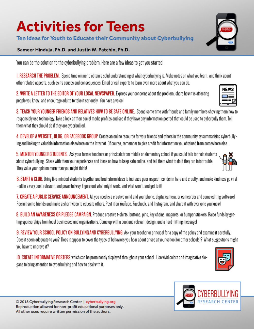 Ten Ideas for Youth to Educate their Community about Cyberbullying