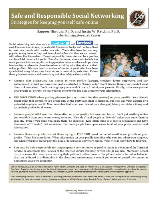 Safe and Responsible Social Networking: Strategies for Keeping Yourself ...