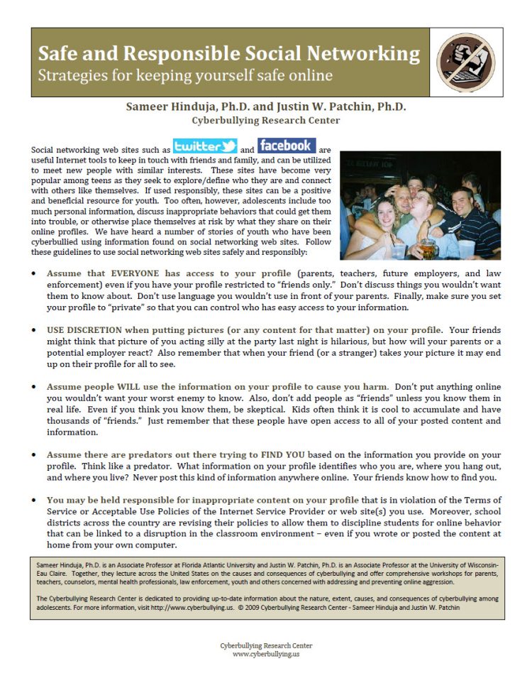 Safe and Responsible Social Networking: Strategies for Keeping Yourself ...