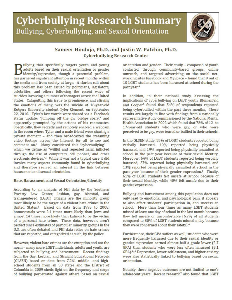 Cyberbullying Fact Sheet: Cyberbullying and Sexual Orientation