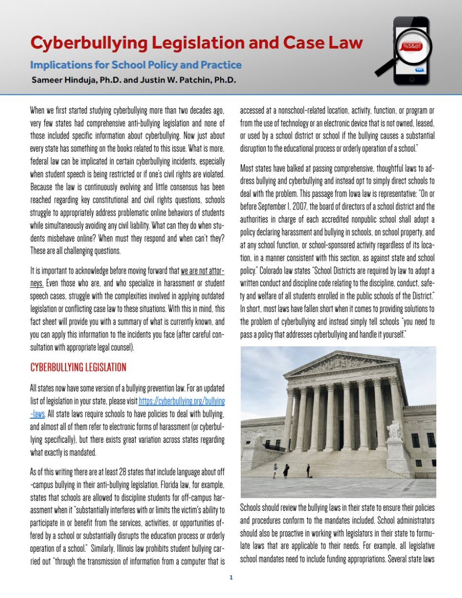 Cyberbullying legislation and case law: Implications for school policy ...