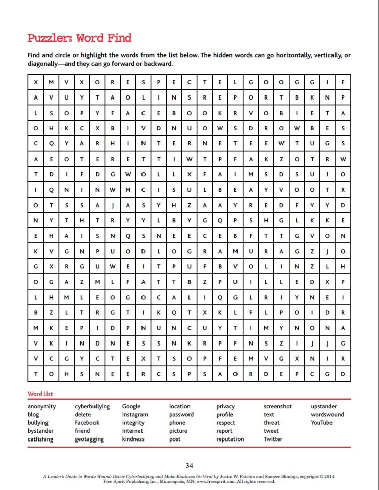 Cyberbullying Activity: Word Find