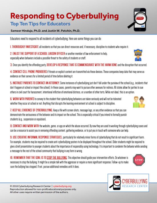 Responding to Cyberbullying: Top Ten Tips for Educators