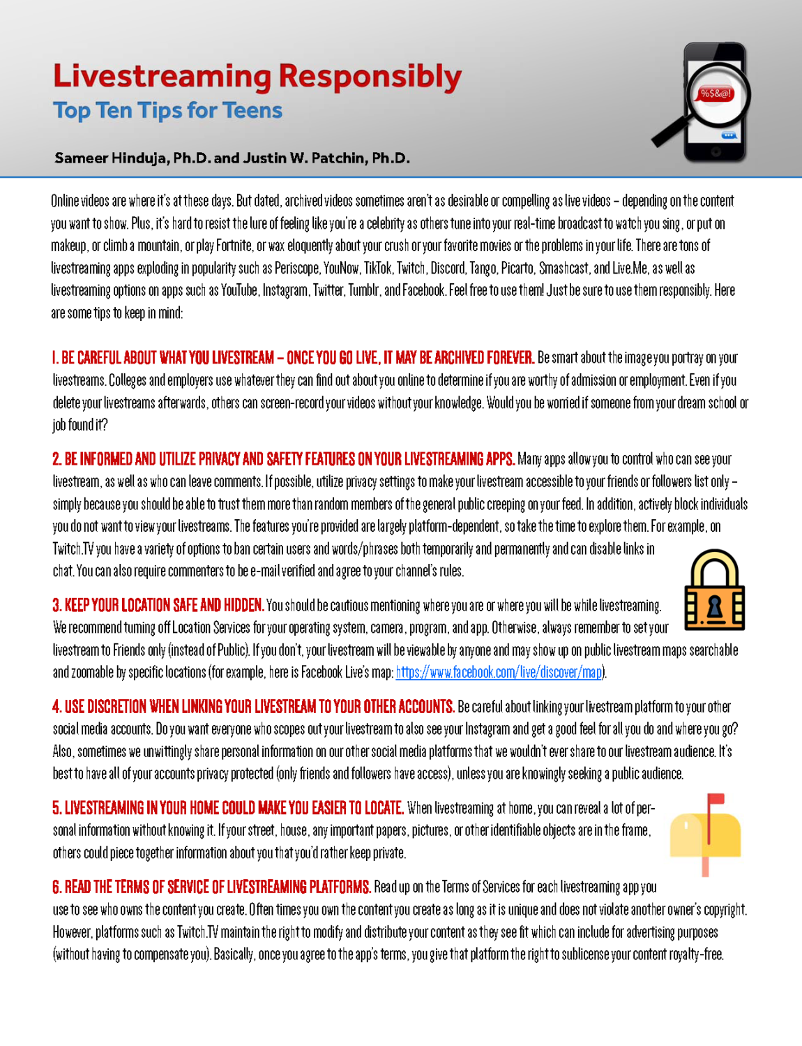 Livestreaming: Top Ten Tips for Teens - Cyberbullying Research Center