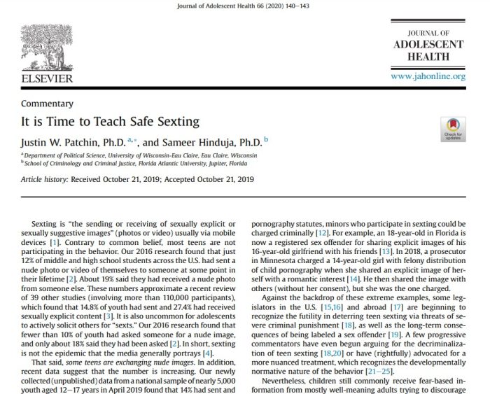 It is Time to Teach Safe Sexting - Cyberbullying Research Center