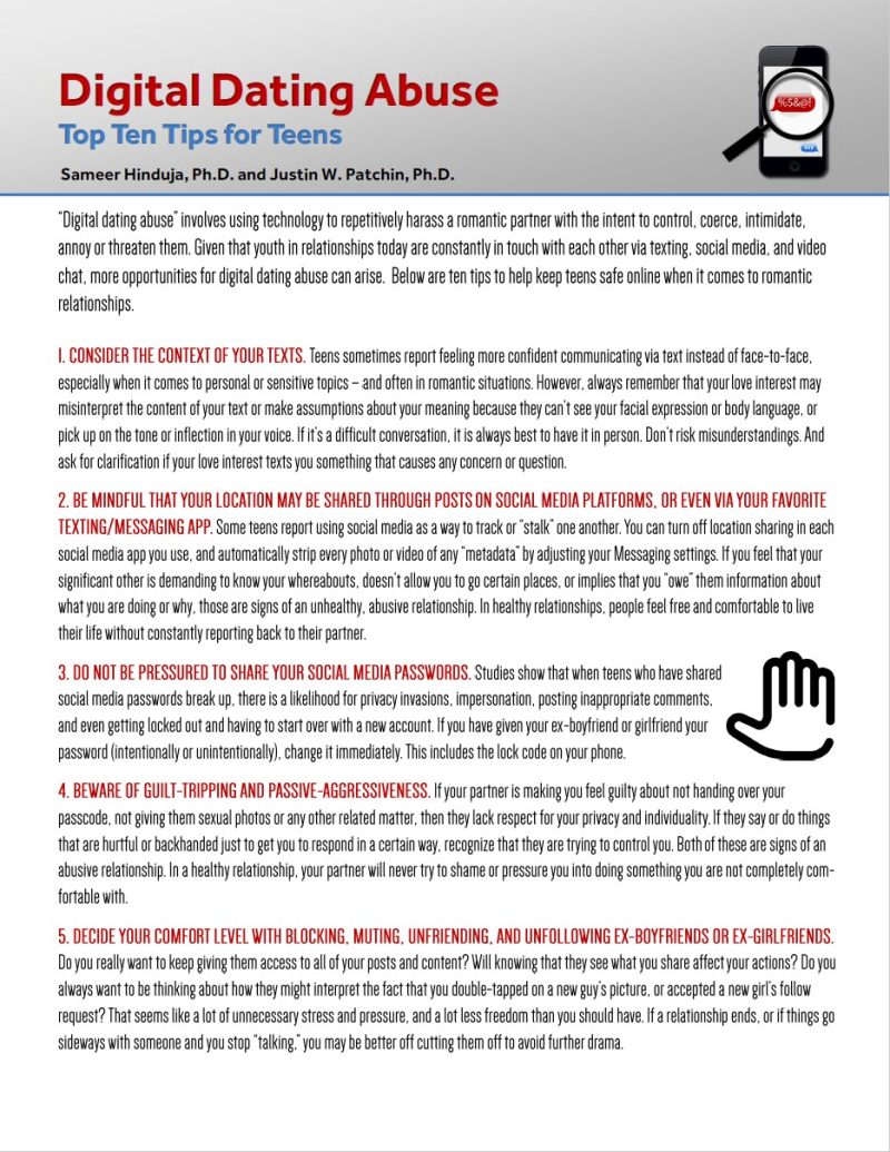 Digital Dating Abuse: Top Ten Tips for Teens - Cyberbullying Research ...