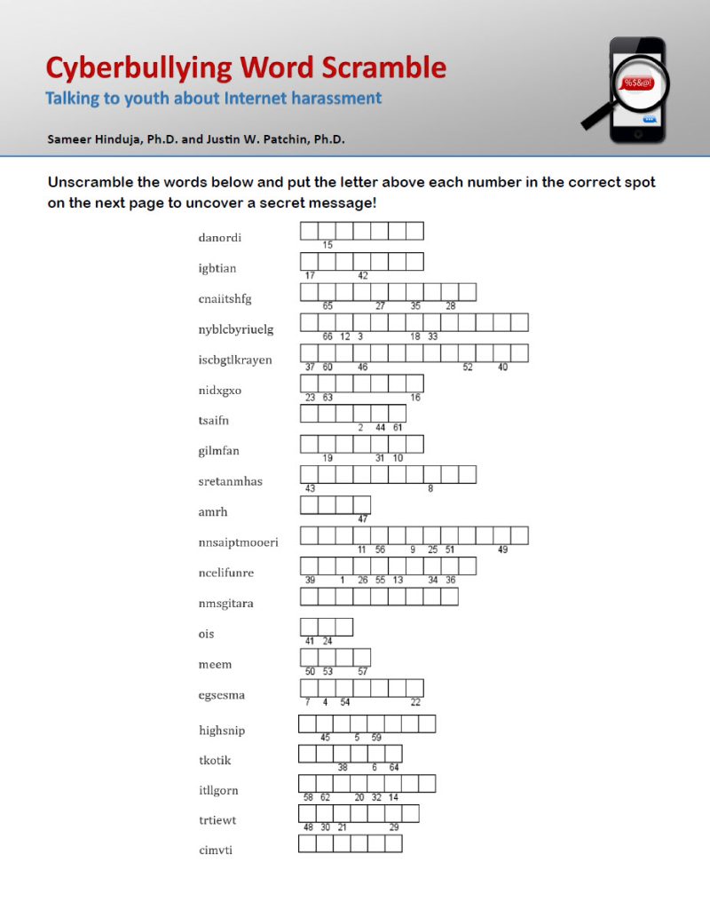 Cyberbullying Activity: Word Scramble