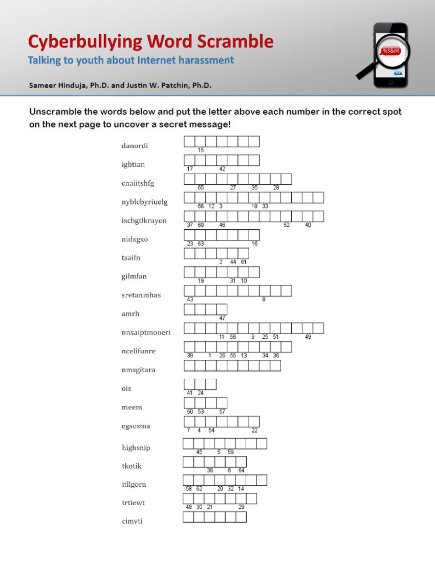 Cyberbullying Activity: Word Scramble