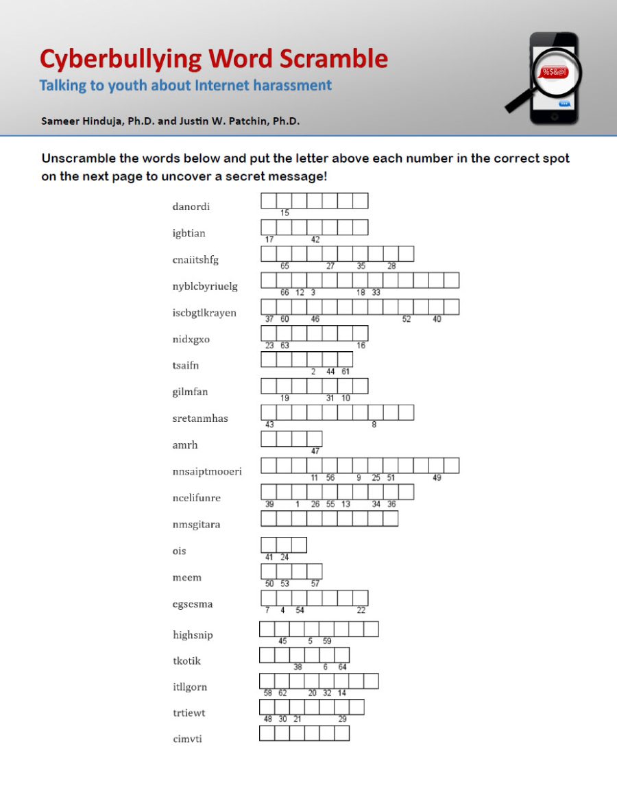 Cyberbullying Activity: Word Scramble