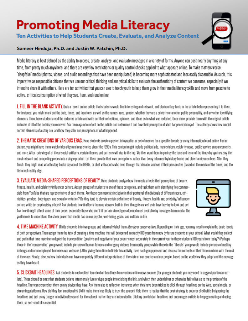 Promoting Media Literacy: Activities for Educators