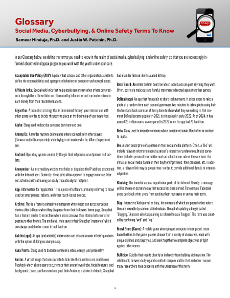 Social Media, Cyberbullying, and Online Safety Glossary - Cyberbullying ...
